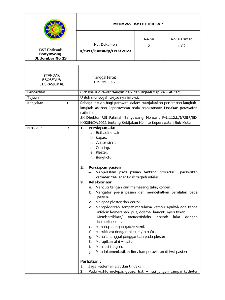 SOP Merawat Katheter CVP | PDF