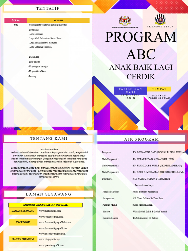 Template Buku Program Percuma Tema Belbagai Bentuk Warna Warni | PDF
