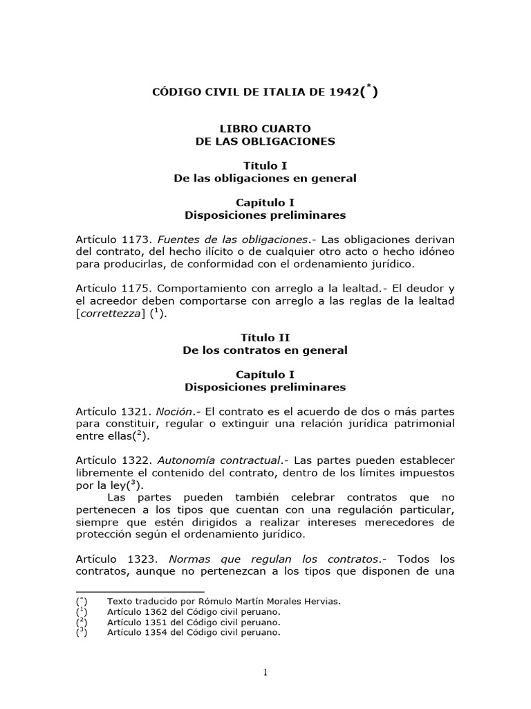 0 Código Civil Italiano de 1942 - Contratos | PDF | Derecho civil ...