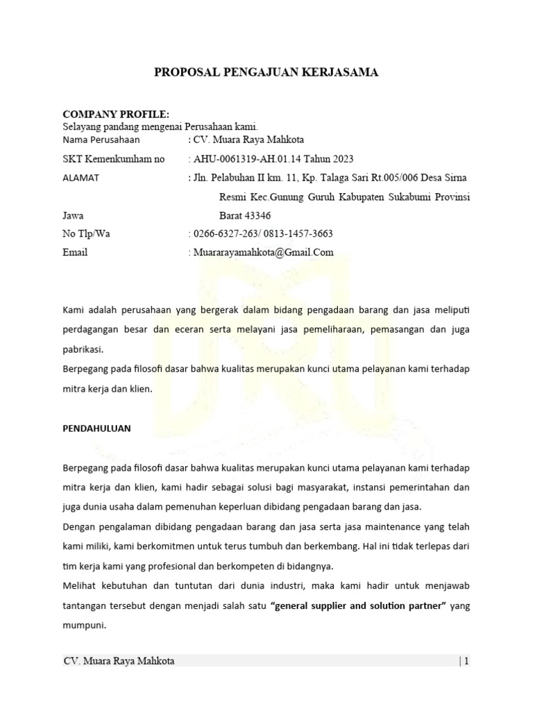 Proposal Kerjasama Penyediaan Barang | PDF