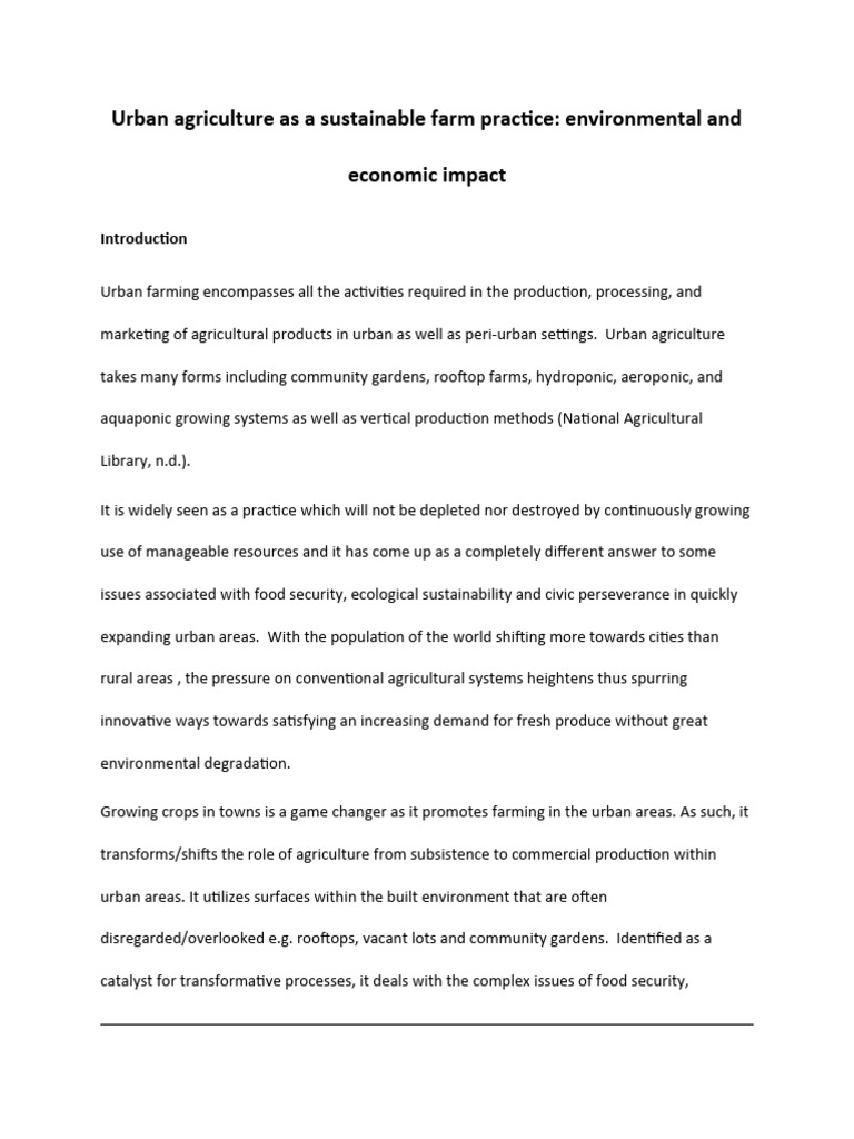 Urban Agriculture: Economic & Environmental Benefits | PDF | Urban ...
