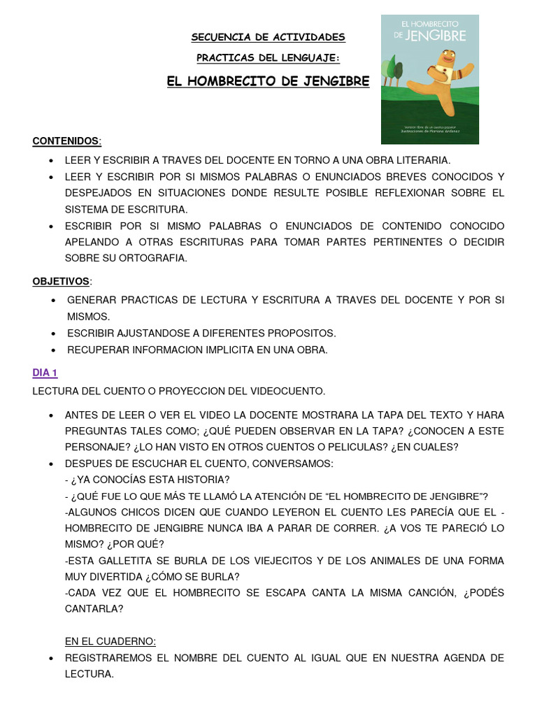 Actividades de Lectura y Escritura: Hombrecito de Jengibre | PDF ...