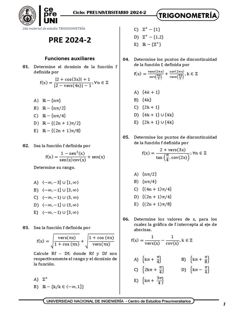 2do MAT TRIGONOMETRIA PRE 2024-2 | PDF | Pi | Ecuaciones