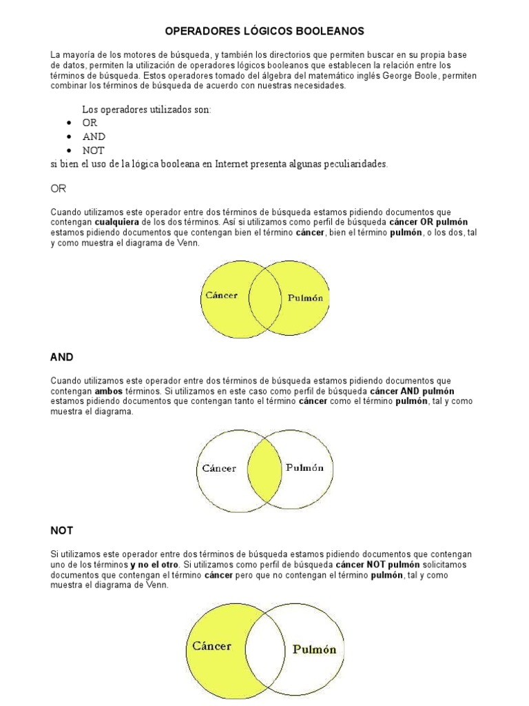 Guía de Operadores Booleanos | PDF | Cáncer | Enseñanza de matemática