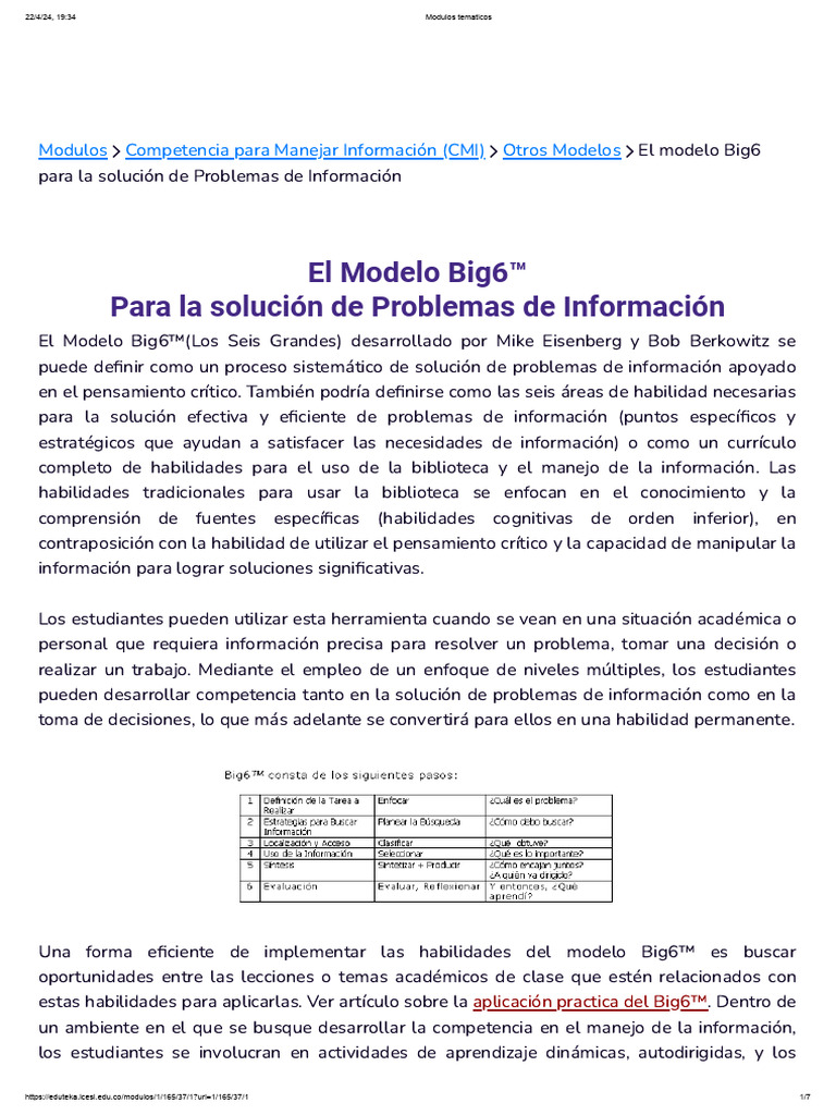 Modulos Tematicos Modelo Big 6 | PDF | Información | Evaluación