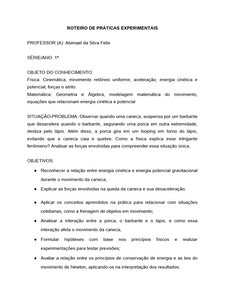 Roteiro de Práticas Experimentais - Abimael e Adauri | PDF | Física ...