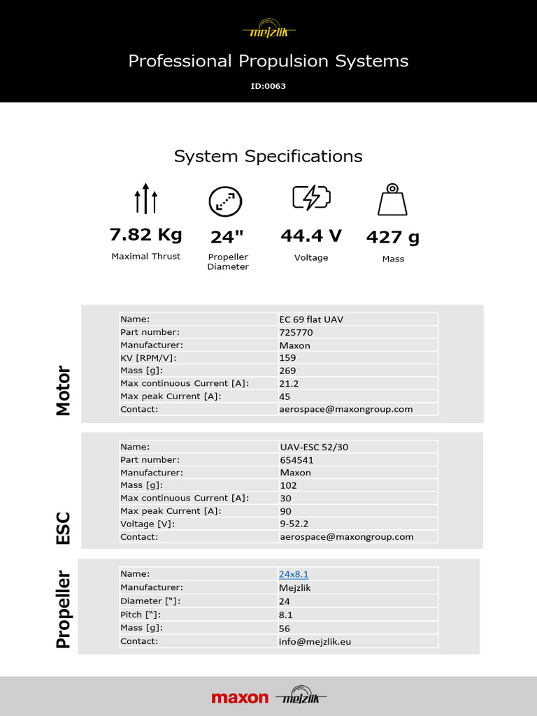 0063 - Maxon EC 69 Flat PN 725770 Maxon UAV-ESC 52-30 Mejzlik 24x8.1 MC (12S) | PDF | Thrust ...