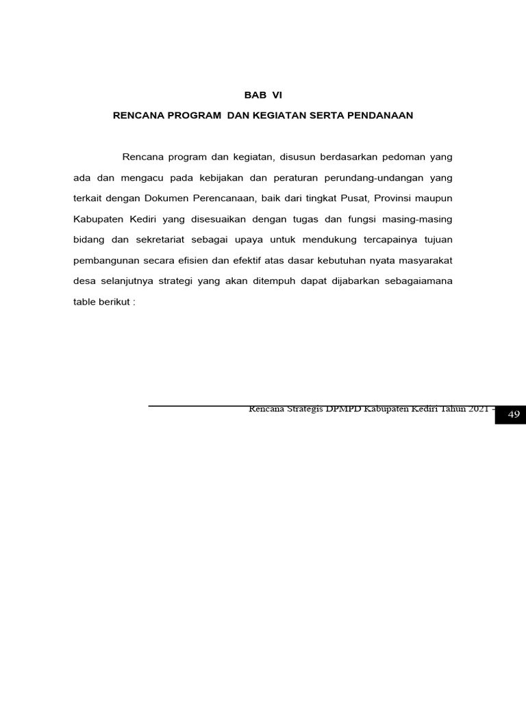 BAB VI REVISI Rencana Program Dan Kegiatan Serta Pendanaan DPMPD | PDF