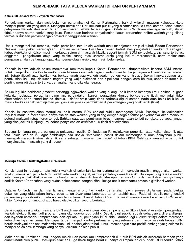 Digitalisasi Warkah Pertanahan | PDF | Bisnis