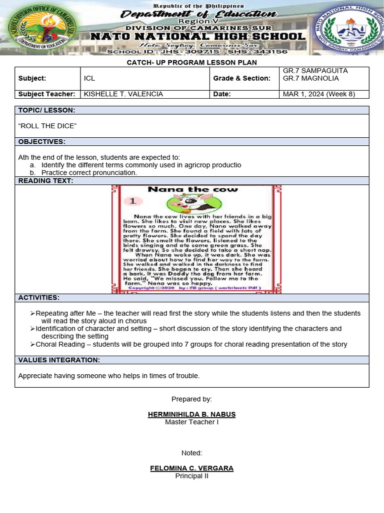 Catch Up Program LP - WEEK 1 | PDF | Cognition | Human Communication