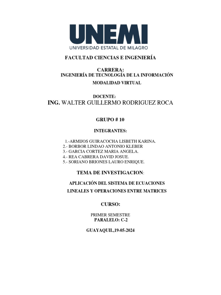 Deber Experimental de Algebra | PDF | Ecuaciones | Linealidad