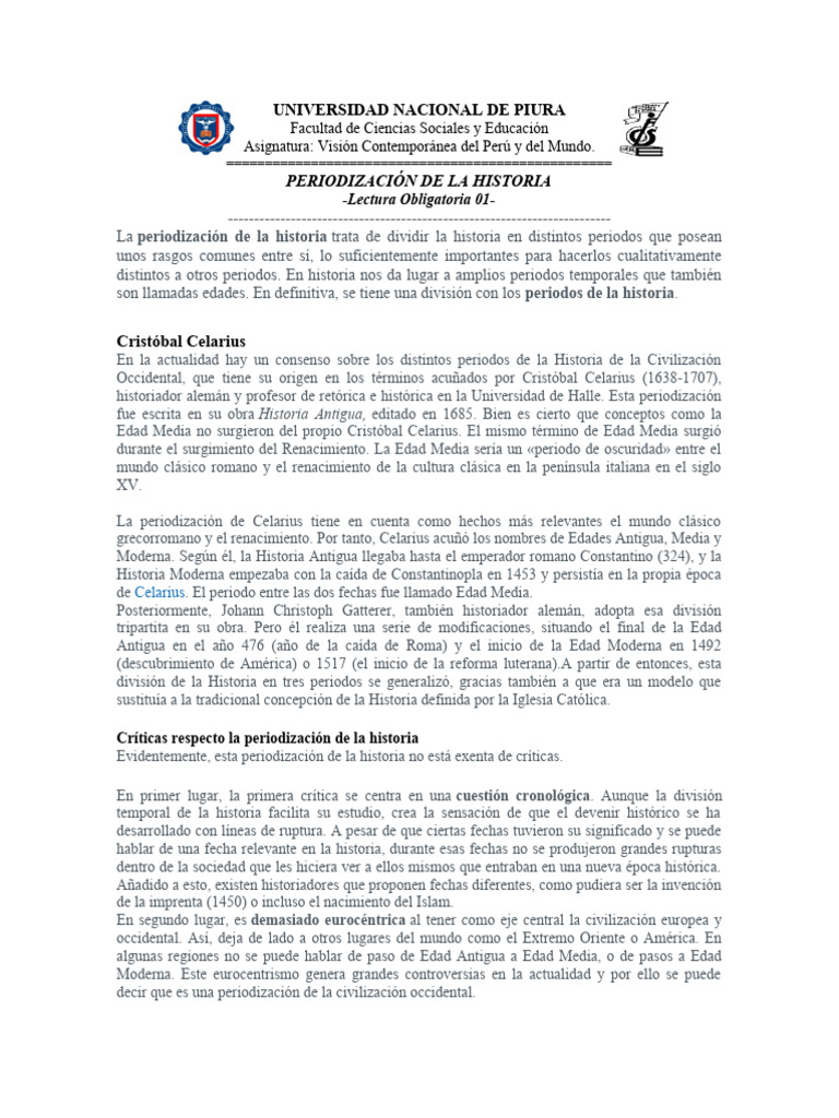 01 Periodización Historia Universal | PDF | Historia antigua | Edades ...