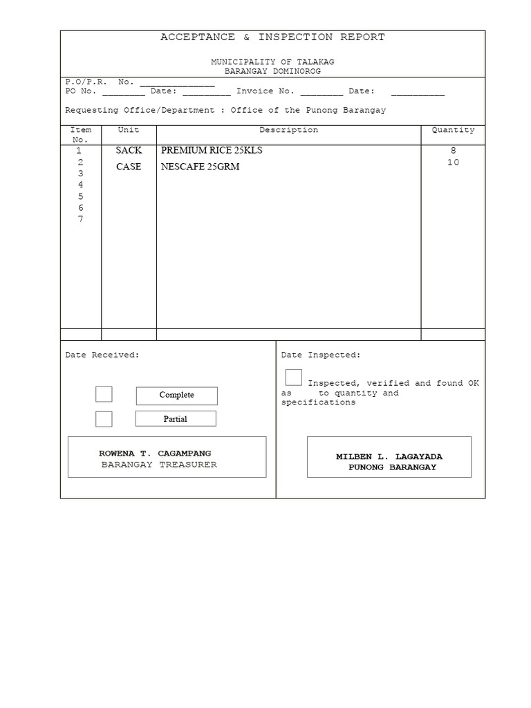 368720267-Acceptance-Inspection-Report-doc | PDF | Beef | Meat