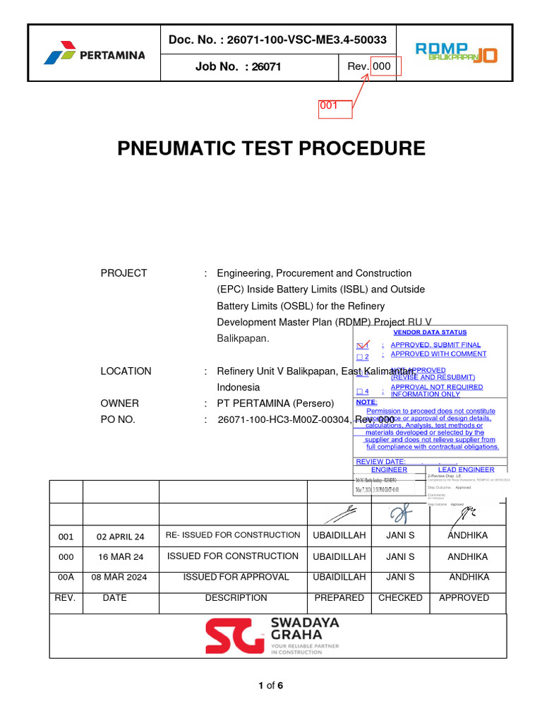 26071-100-VSC-ME3-4-50033 - Pneumatic Test Proc. Rev. 001 | PDF | Leak ...