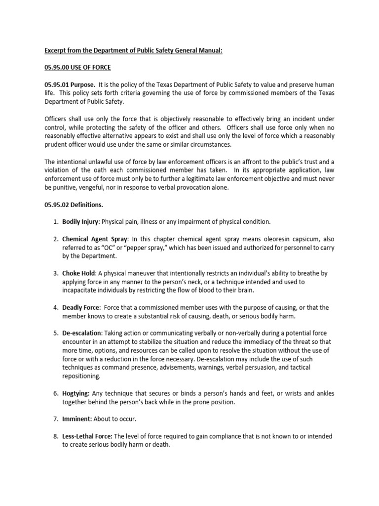 Use of Force Policy - Records For The Requestor | PDF | Use Of Force ...