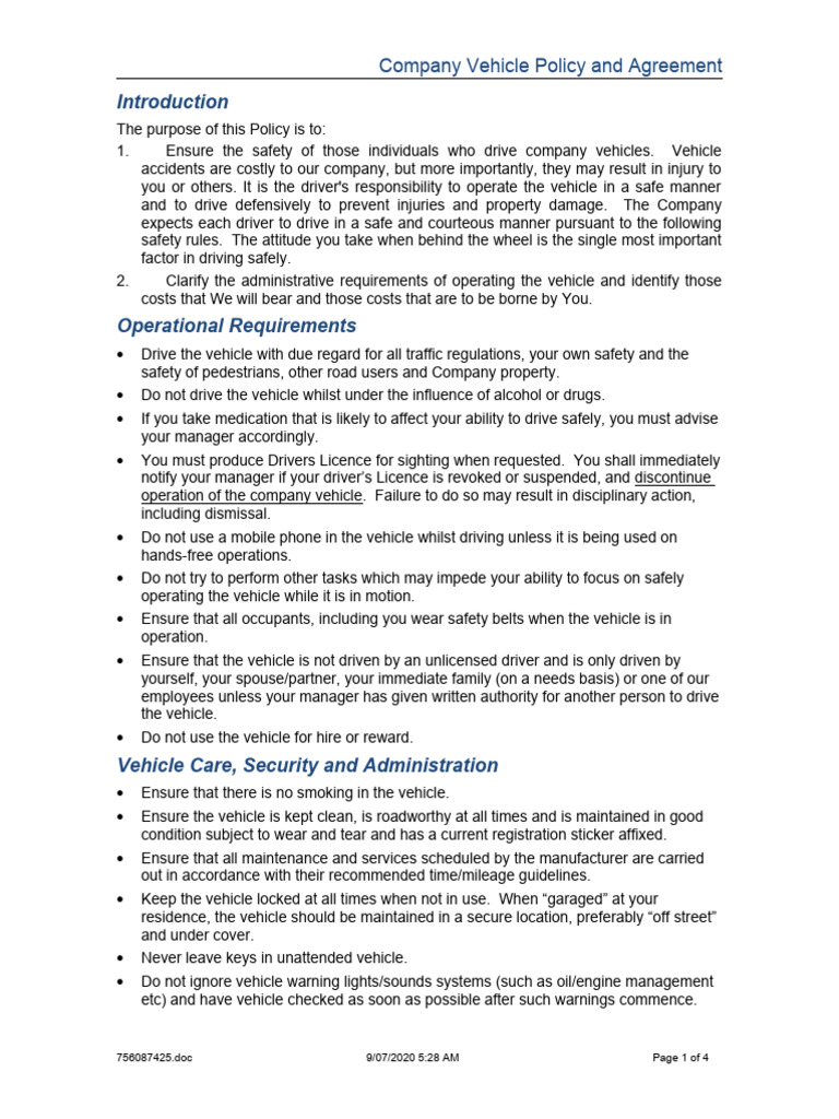 Motor Vehicle Policy Agreement | PDF | Traffic | Traffic Collision