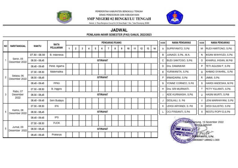 JADWAL PAS GANJIL 2022-2023 Kosong | PDF