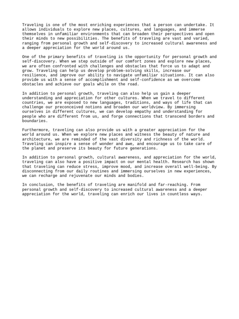 CGPT - Traveling Is One of The Most Enriching Experiences That A Person Can Undertake | PDF