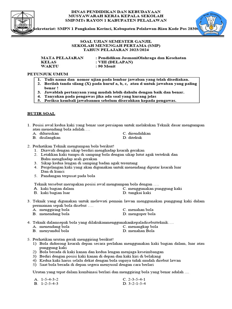 Soal PJOK Semester Ganjil Kelas VIII | PDF