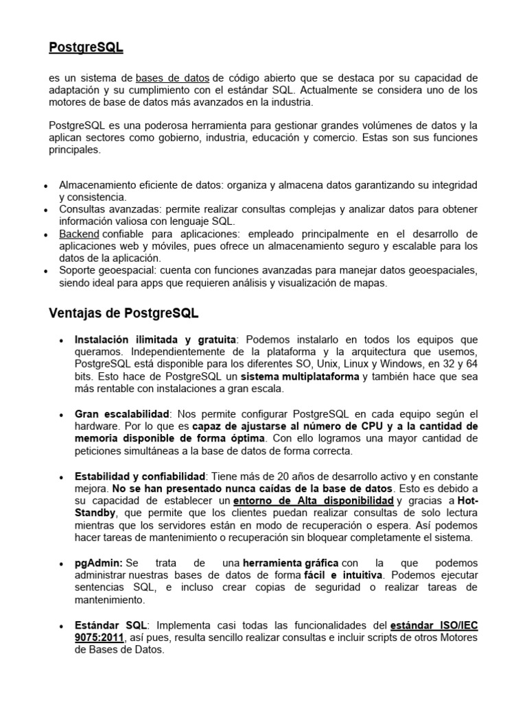 Postgre SQL | PDF | Postgre Sql | Bases de datos