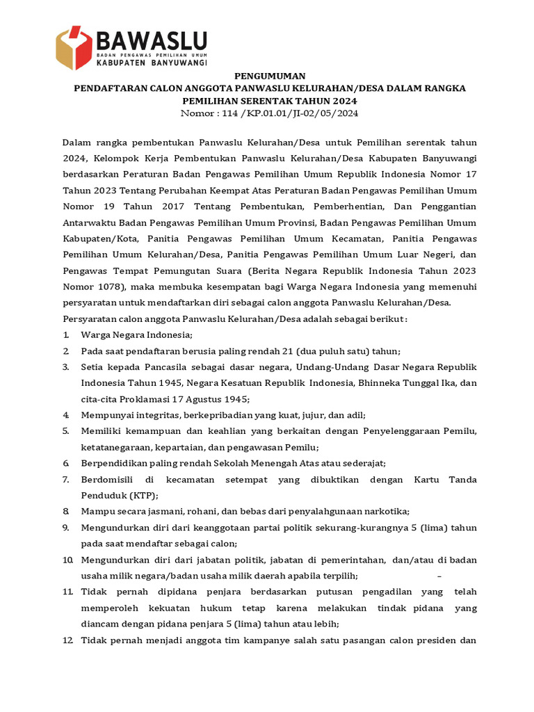 Pengumuman PKD Pemilihan 2024 Dan Lampirannya | PDF | Ilmu Sosial