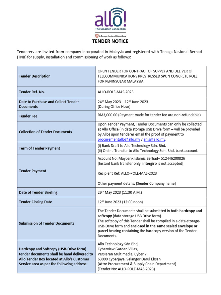 Allo Tender for Telecom Concrete Poles | PDF | Computing