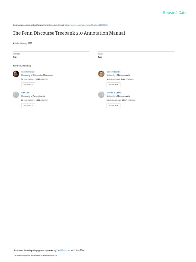 The Penn Discourse Treebank 20 Annotation Manual | PDF | Annotation ...