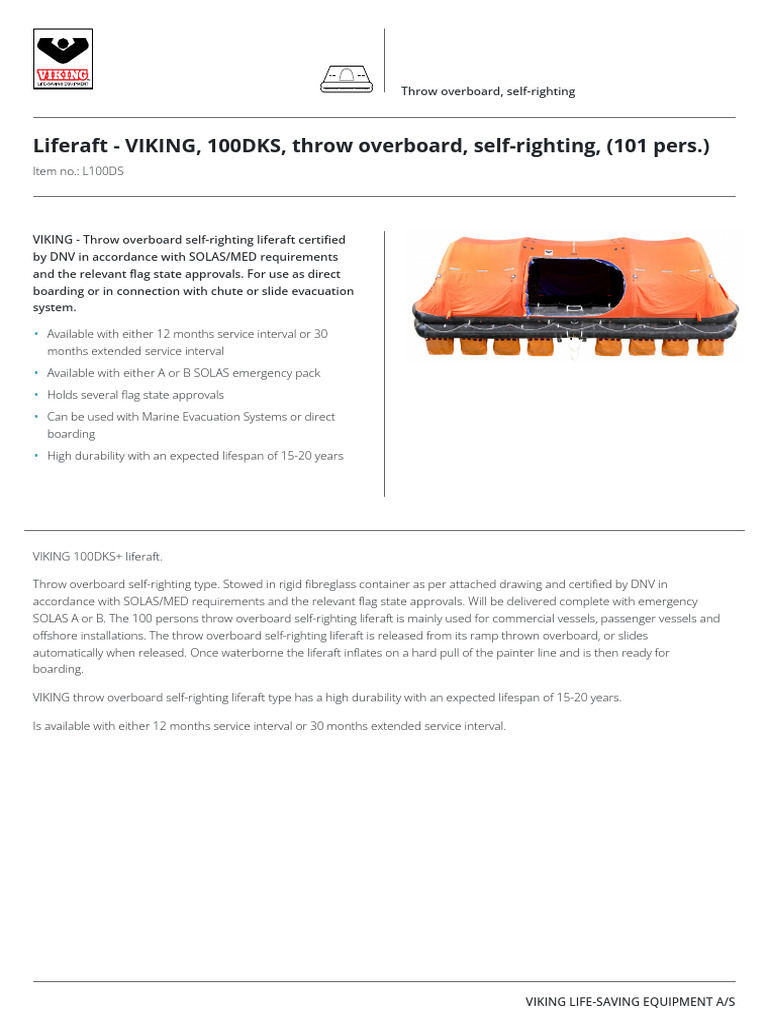 L100DS - Liferaft - VIKING, 100DKS, Throw Overboard, Self-Righting ...