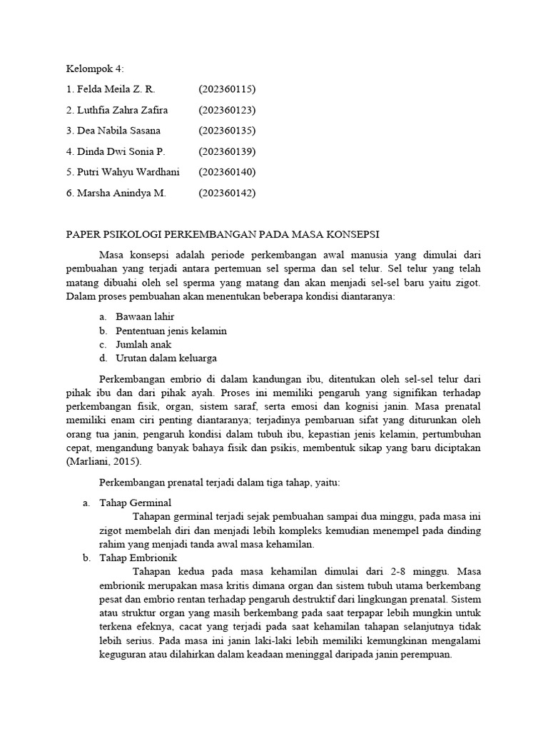Paper Psi Perkembangan Pada Masa Konsepsi Kel 4 | PDF