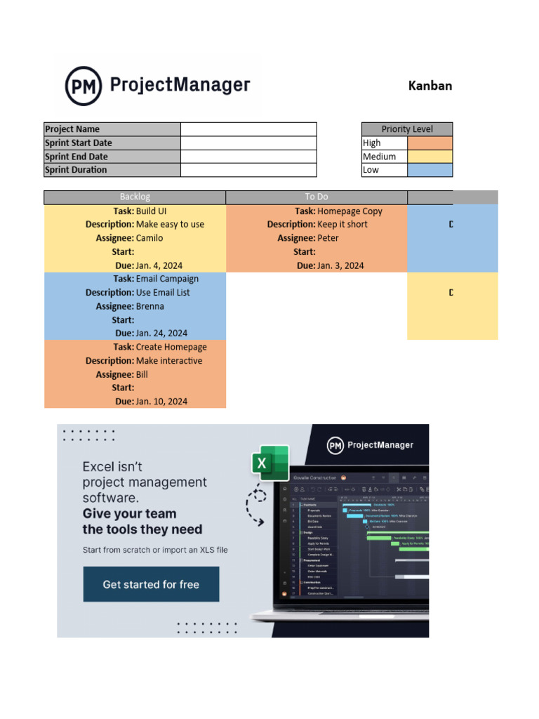 Free Kanban Board Template Excel ProjectManager WLNK-3 | PDF