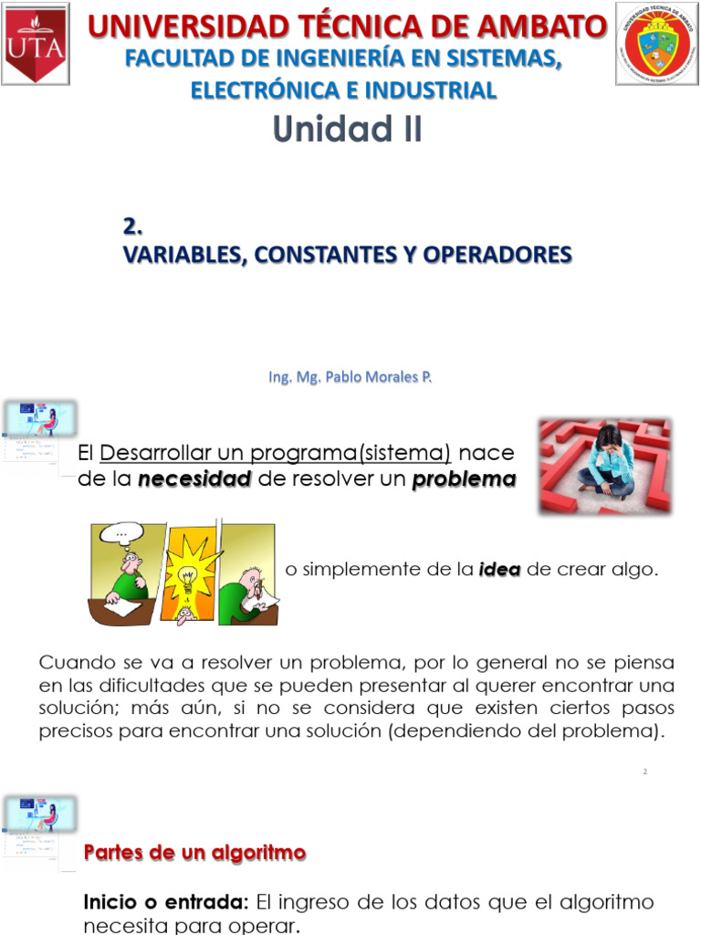Variables Constantes Y Operadores Pdf Algoritmos Variable Informática