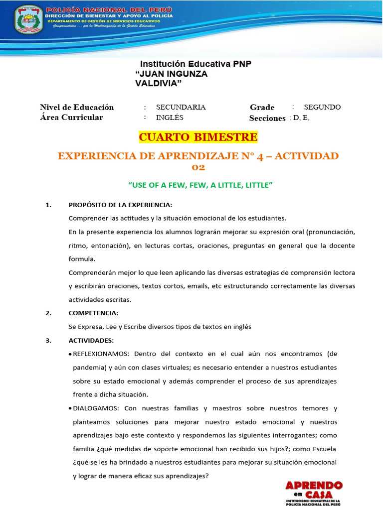 ACT 2 - EXP 4-Segundo | Descargar gratis PDF | Comprensión lectora | Aprendizaje