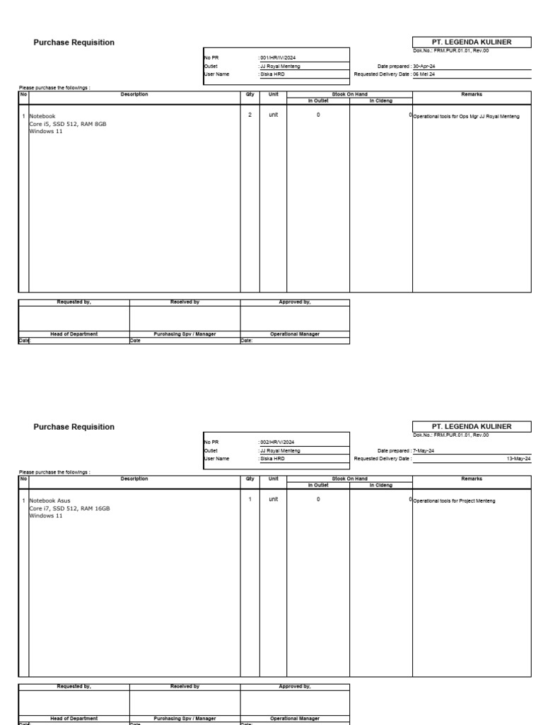 FRM - PUR.01.01 - Purchase Request 2024 | Download Free PDF | Personal ...
