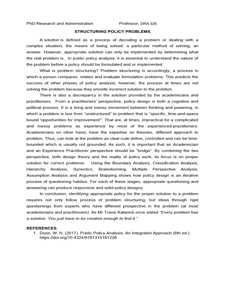 STRUCTURING POLICY PROBLEMS | PDF | Policy Analysis | Policy