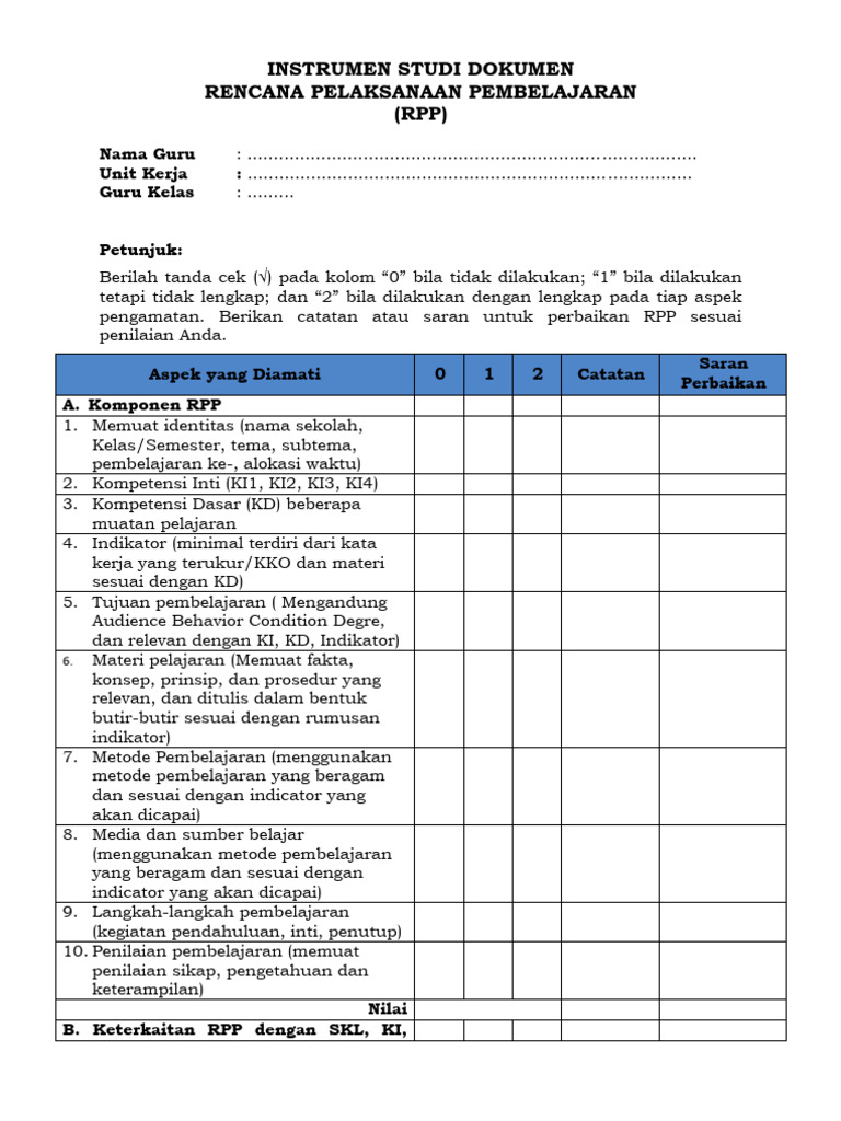 Instrumen Dokumen RPP | PDF
