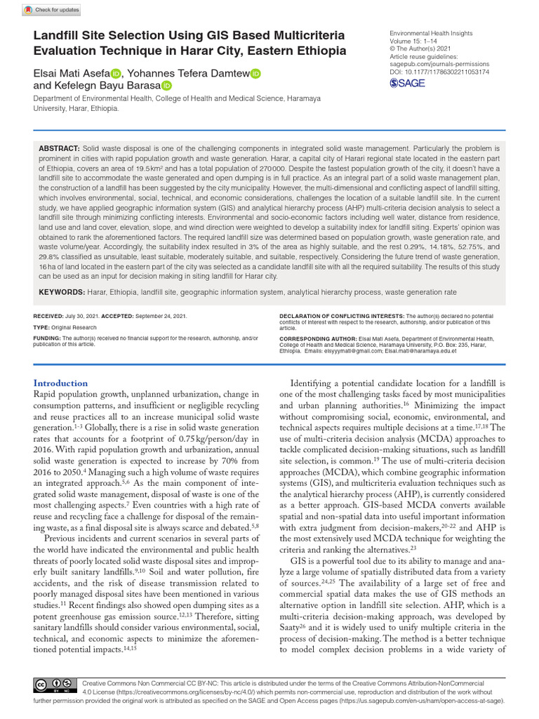 GIS-Based Landfill Site Selection in Harar | PDF | Waste Management ...