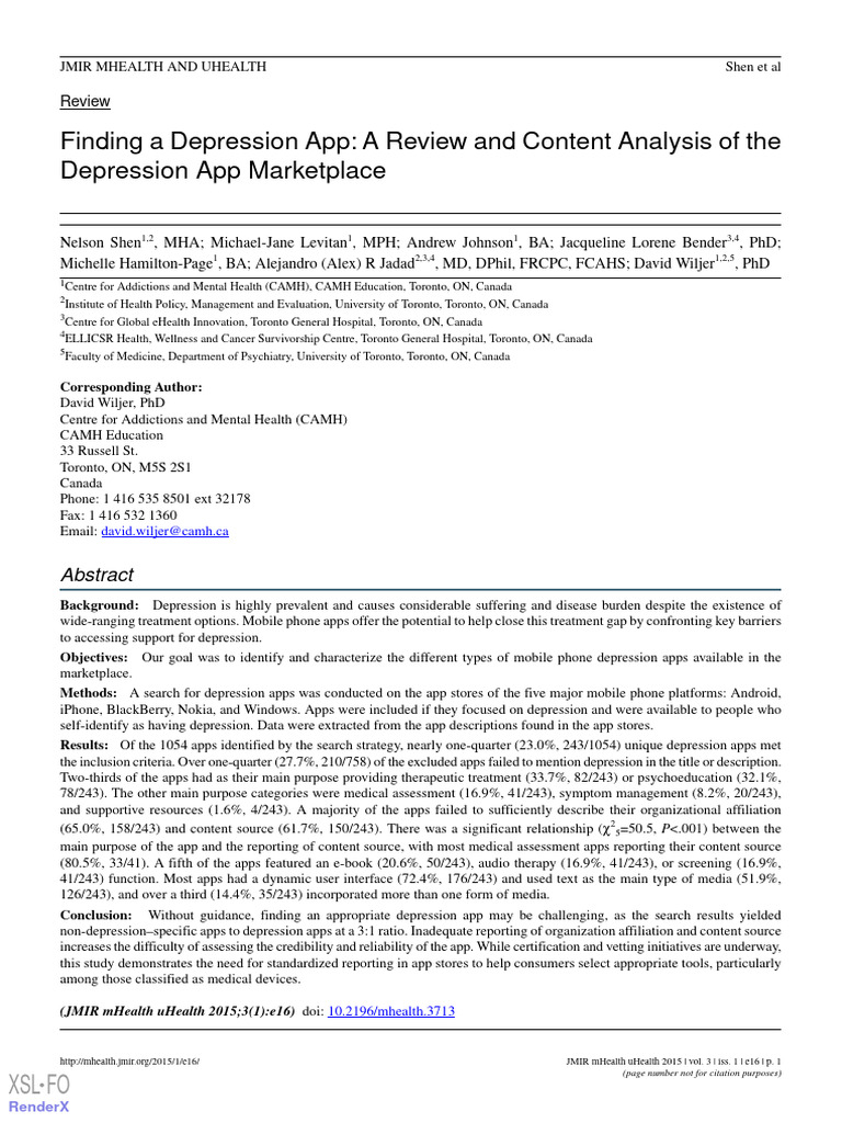 Depression Apps: A Consumer Guide | PDF | Mobile App | Major Depressive Disorder