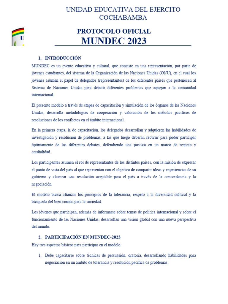Protocolo Oficial MUNDEC-2023 | Descargar gratis PDF | Naciones Unidas ...