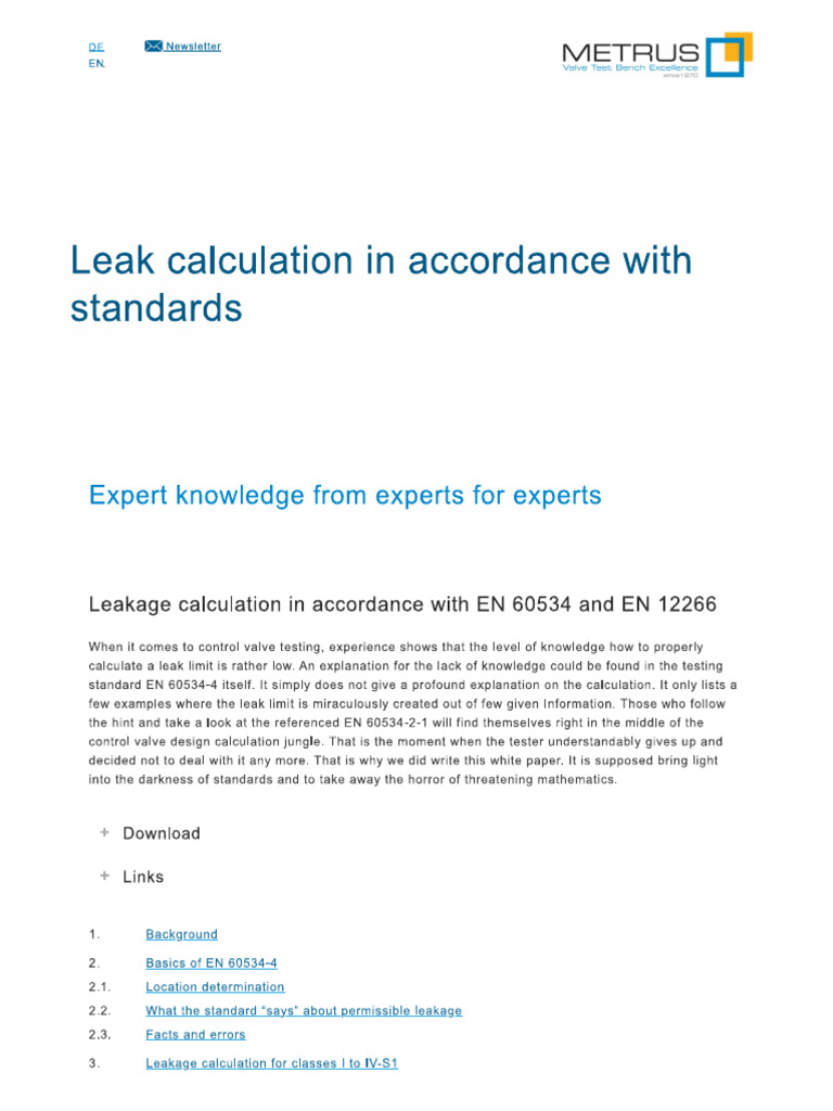 Leakage Rate Class Calculation As Per ANSI FCI 70-2 | PDF