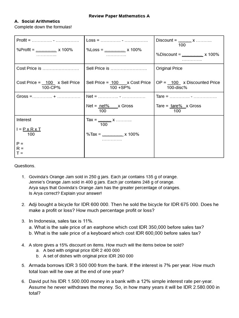 Review Paper Mathematics Pdf Indonesian Rupiah Probability