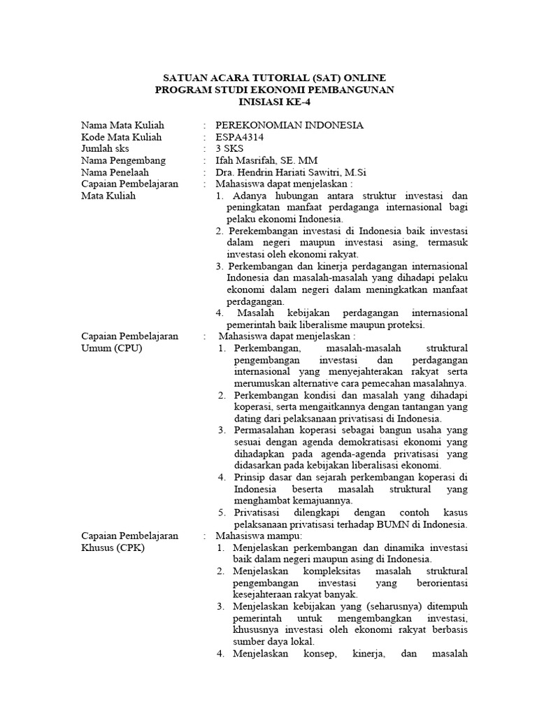 SAT TUTON INISIASI 4. ESPA 4314.perekonomian Indonesia | PDF