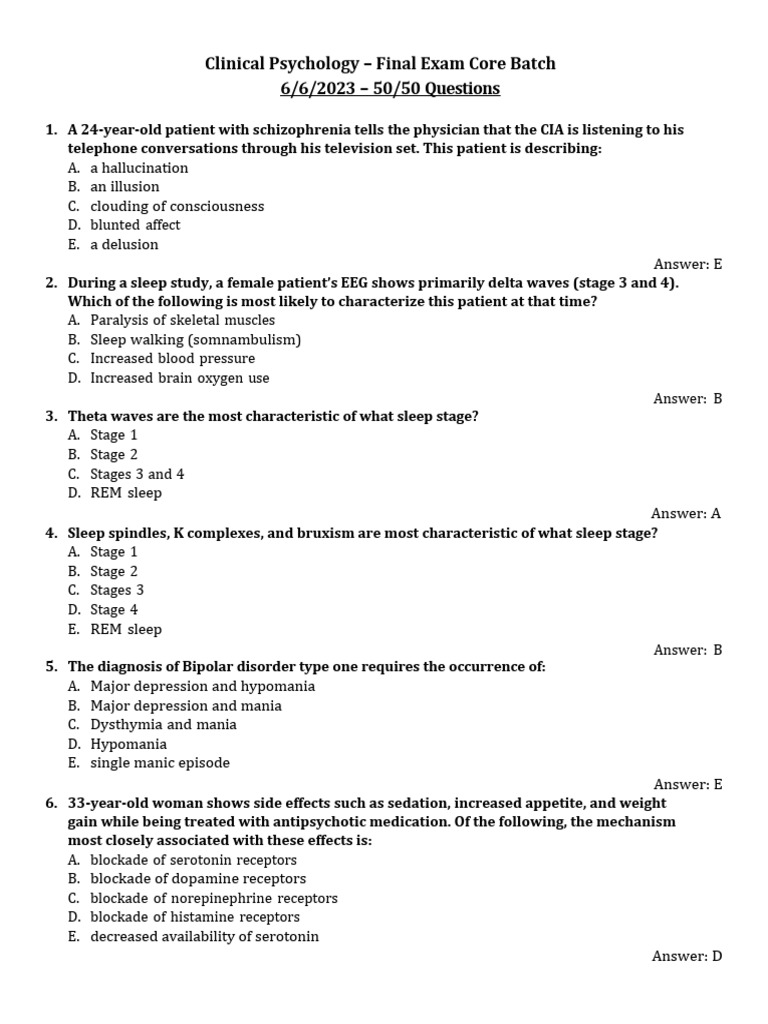 Clinical Psychology Final Exam Questions | PDF | Antipsychotic | Sexual ...