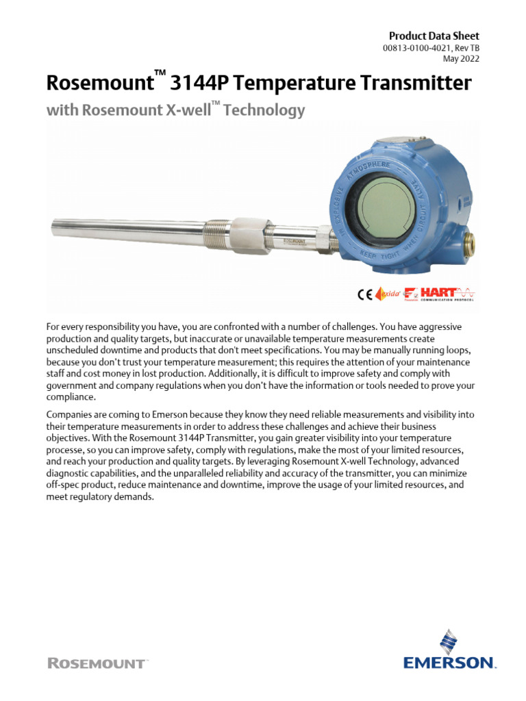 product-data-sheet-rosemount-3144p-temperature-transmitter-en-73128 | PDF | Thermocouple ...