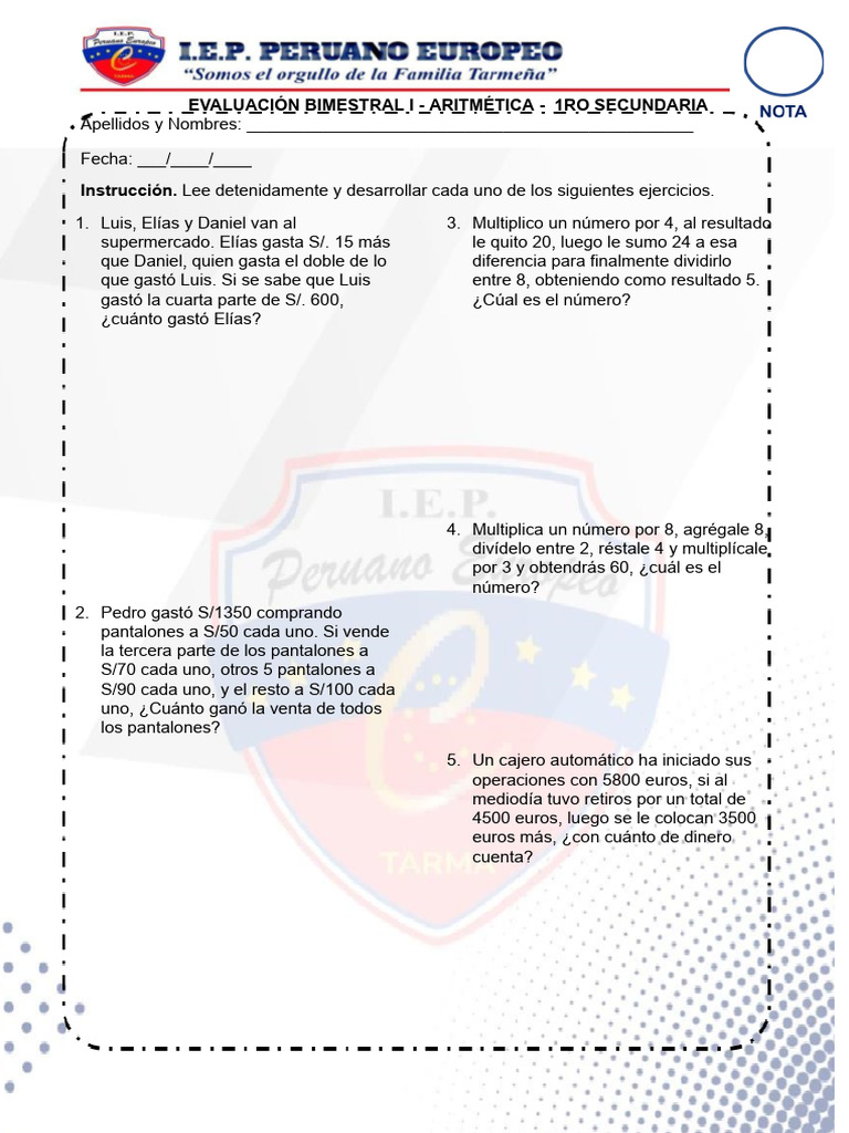 Exa Bim 1 Art 1ro Secun | PDF