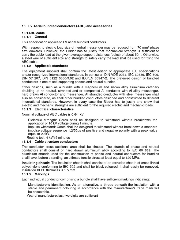 ABC Cable Specs | PDF | Electrical Connector | Insulator (Electricity)