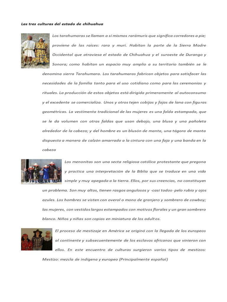 Tres Culturas de Chihuahua: Rarámuris, Menonitas y Mestizos | PDF ...