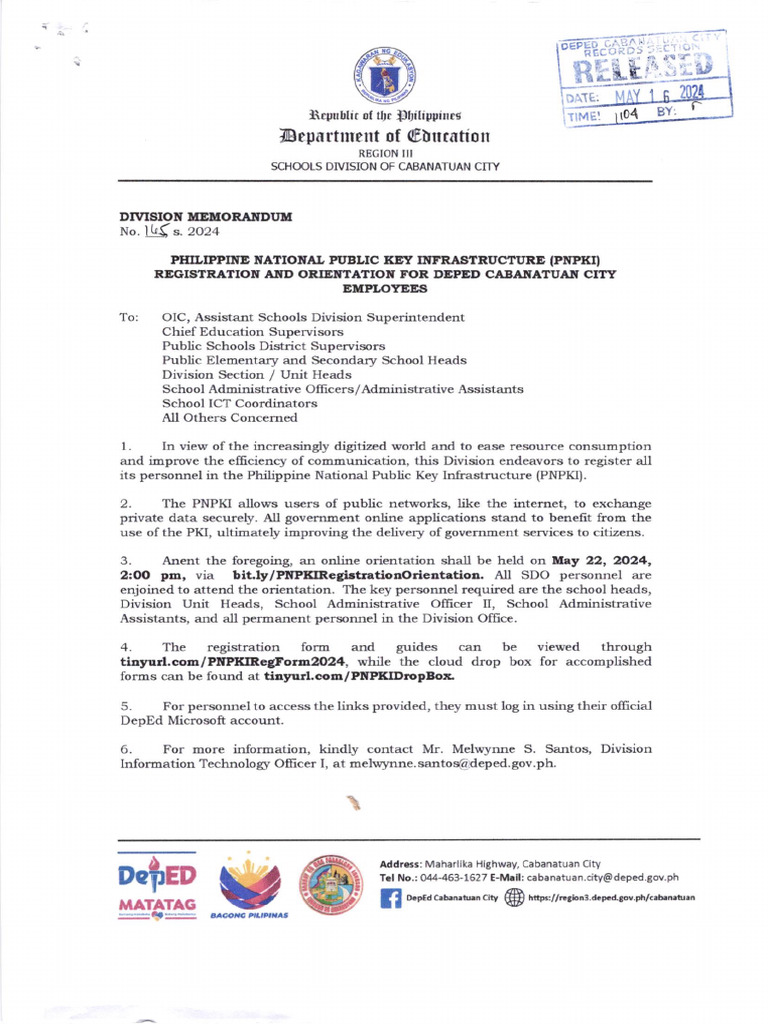 DM No. 165, S. 2024 - PHILIPPINE NATIONAL PUBLIC KEY INFRASTRACTURE ... DM No. 165, S. 2024 - PHILIPPINE NATIONAL PUBLIC KEY INFRASTRACTURE ...