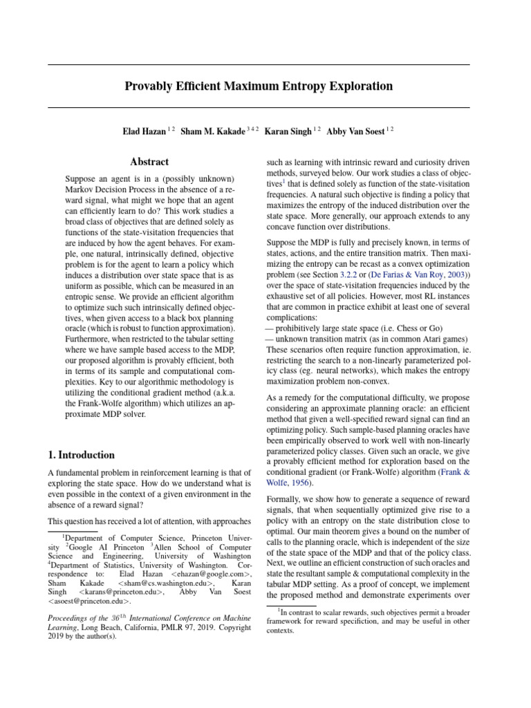 Provably Efficient Maximum Entropy Exploration | Download Free PDF | Mathematical Analysis ...