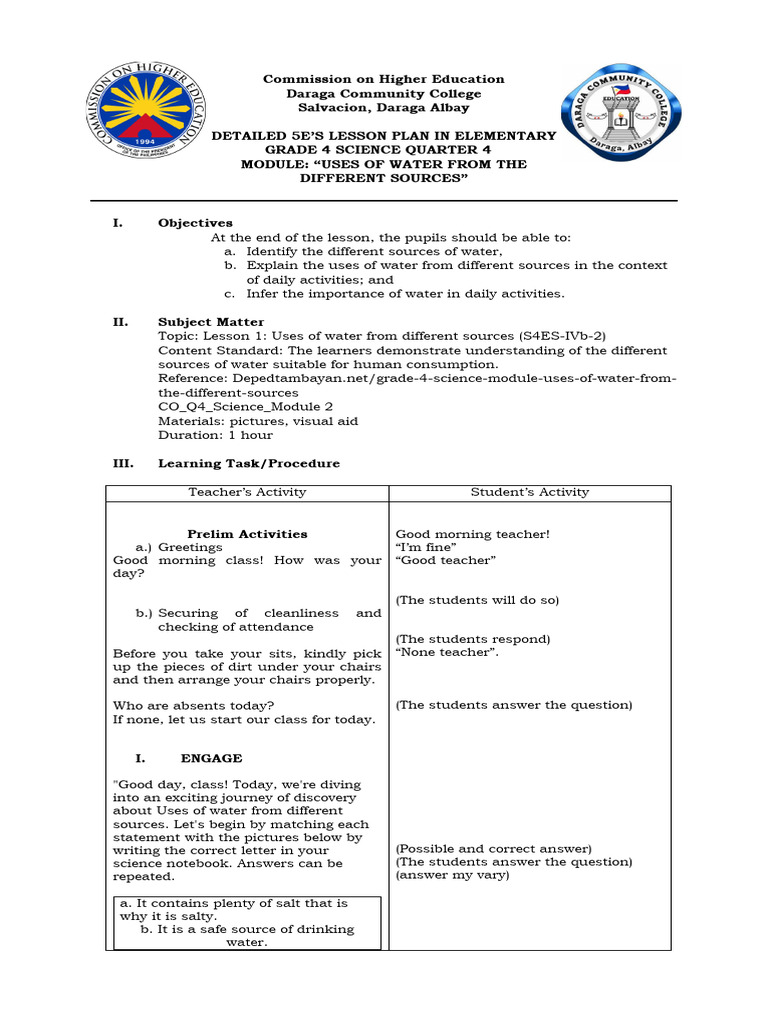 MC Sci 2 Detailed 5es Lesson Plan in Elementary Grade 4 Science Quarter ...