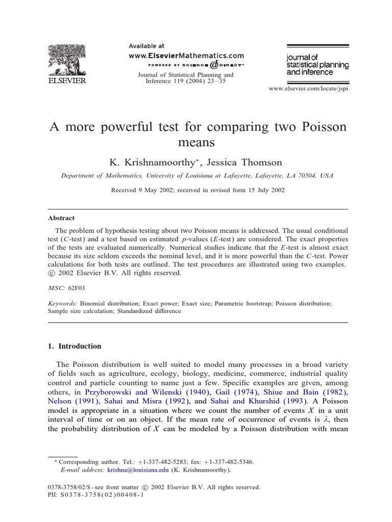 Comparing Poisson Rates | PDF | P Value | Statistics Comparing Poisson Rates | PDF | P Value | Statistics